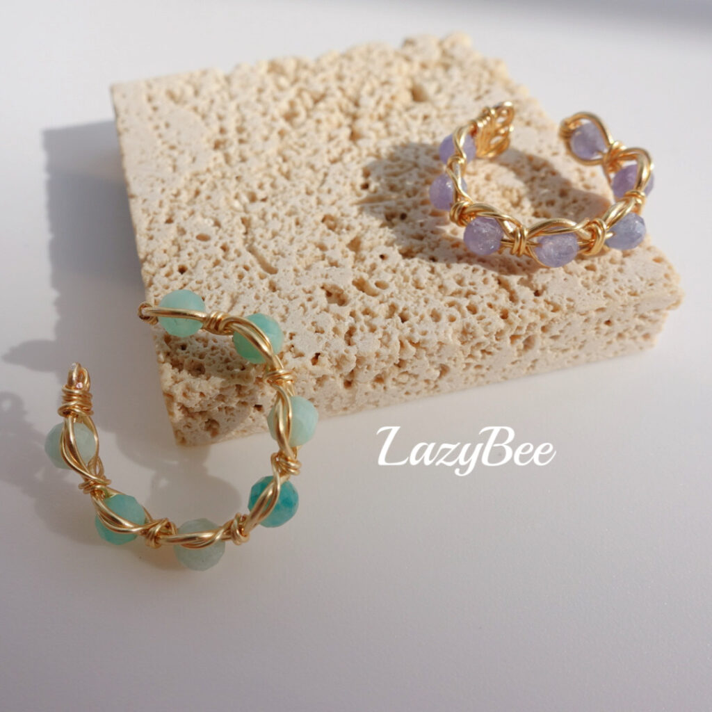 《原創手作 》14kgf編織繞線原石開口戒指/坦桑石/丹泉石/天河石 訂製款 - Lazybee