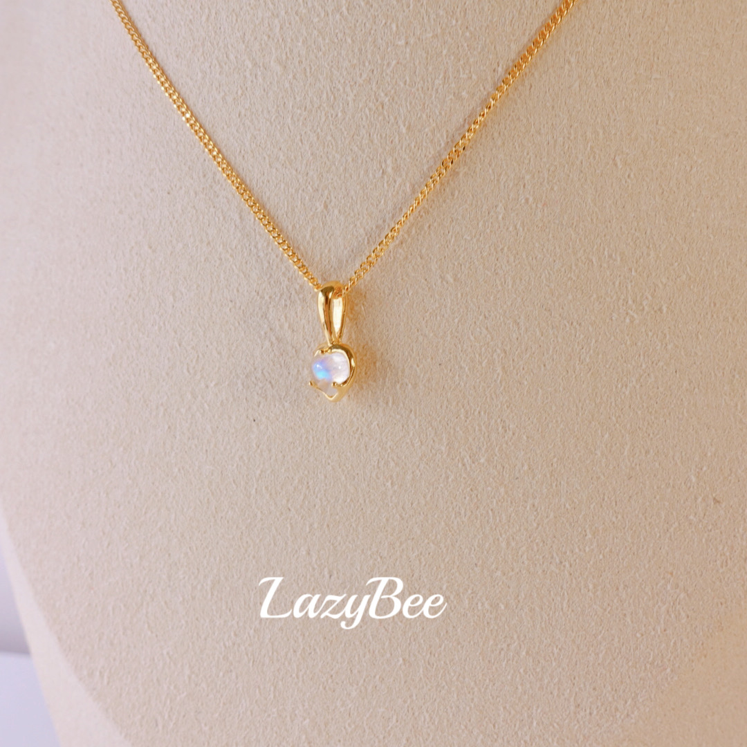 韓國小眾飾品｜藍光淨透心形月光石項鍊｜925純銀 - Lazybee