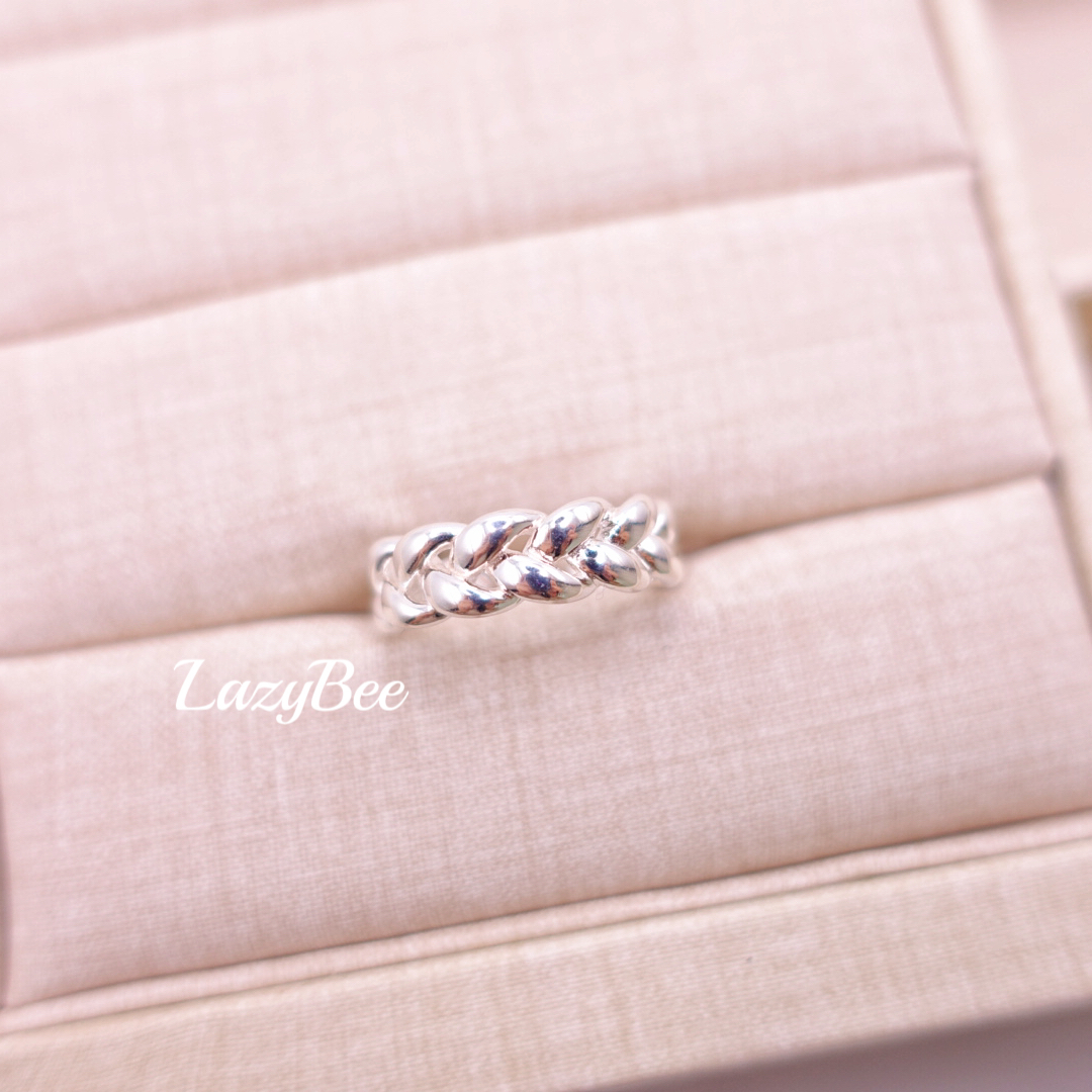 韓國小眾飾品｜粗獷編織 925純銀 開口戒指｜現貨 - Lazybee