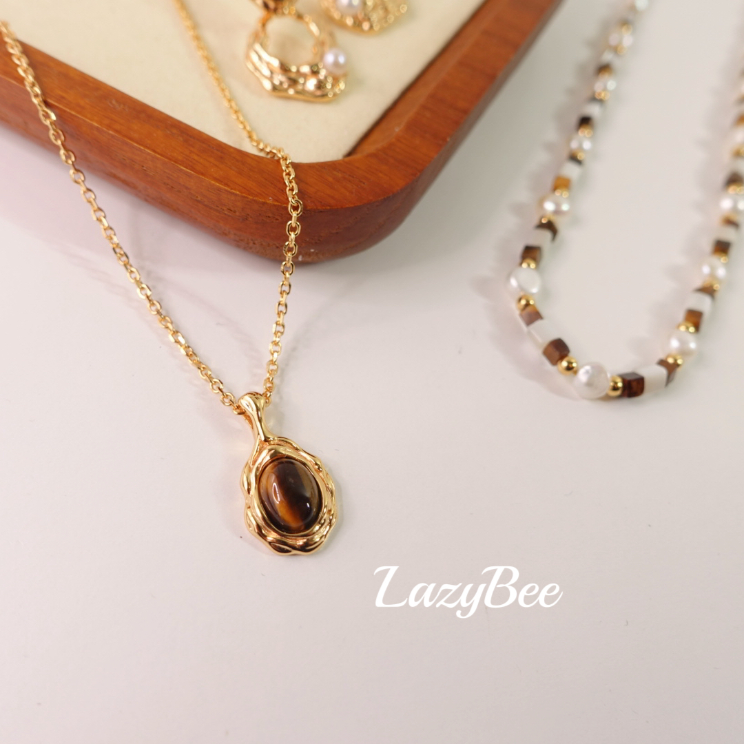 設計師款｜虎眼石復古純銀鍍金項鍊｜925純銀 - Lazybee