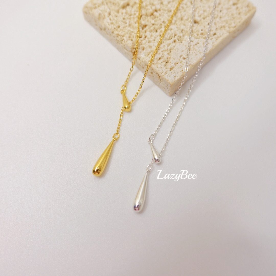 《韓國小眾飾品》水滴聯結 925純銀項鍊 通體銀伸縮項鍊｜兩色 - Lazybee